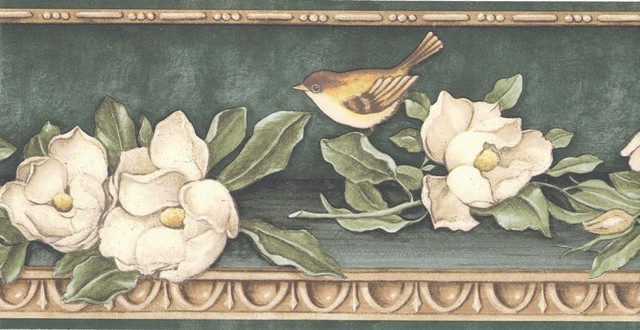 Free download Green Gold Floral Birds Wallpaper Border Traditional ...