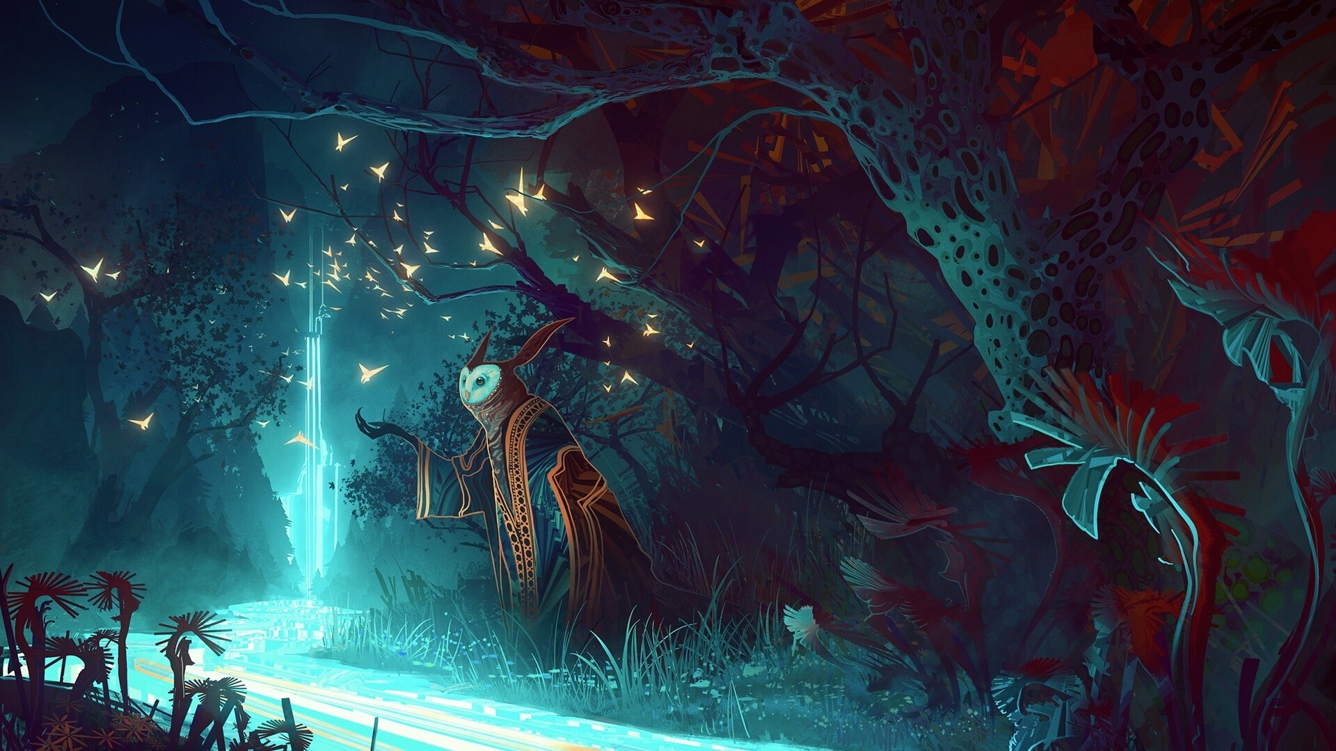 Free Download Fantasy Landscape Owl Magical Creature Trees Darkness
