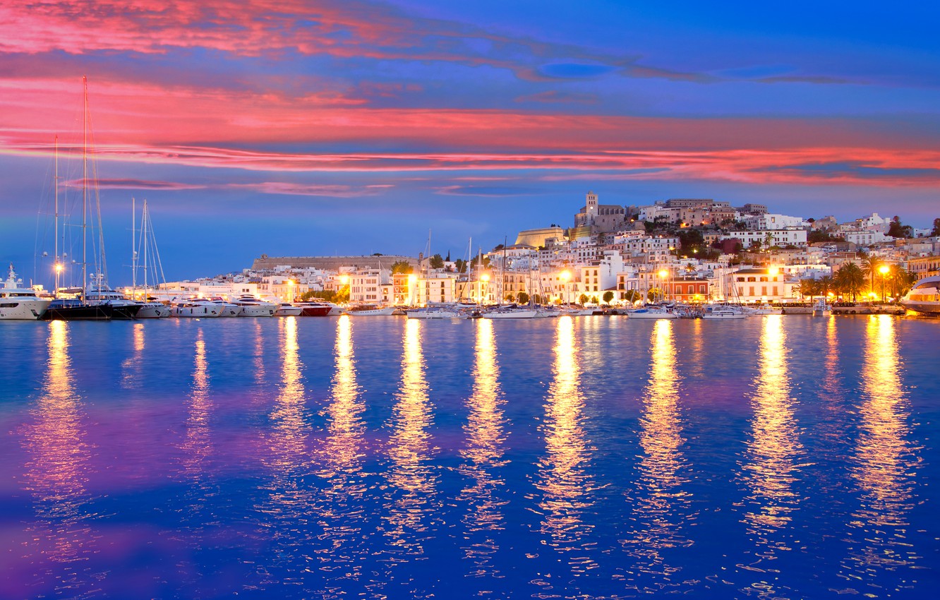 🔥 Free Download Wallpaper Sea Sunset Lights Shore Home Yachts Spain by ...