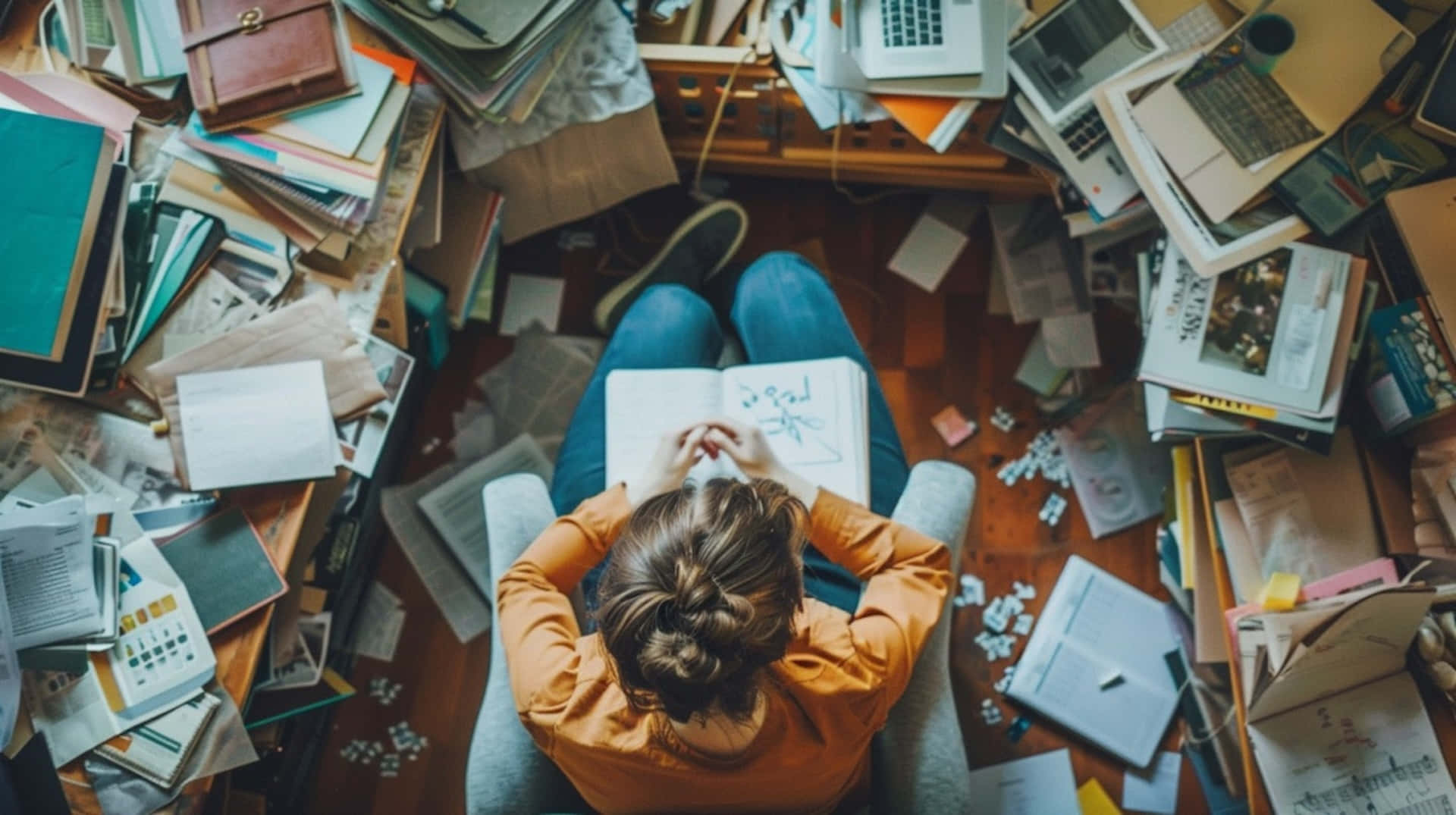 🔥 Free Download Overwhelmed Student Surroundedby Booksand Papers ...