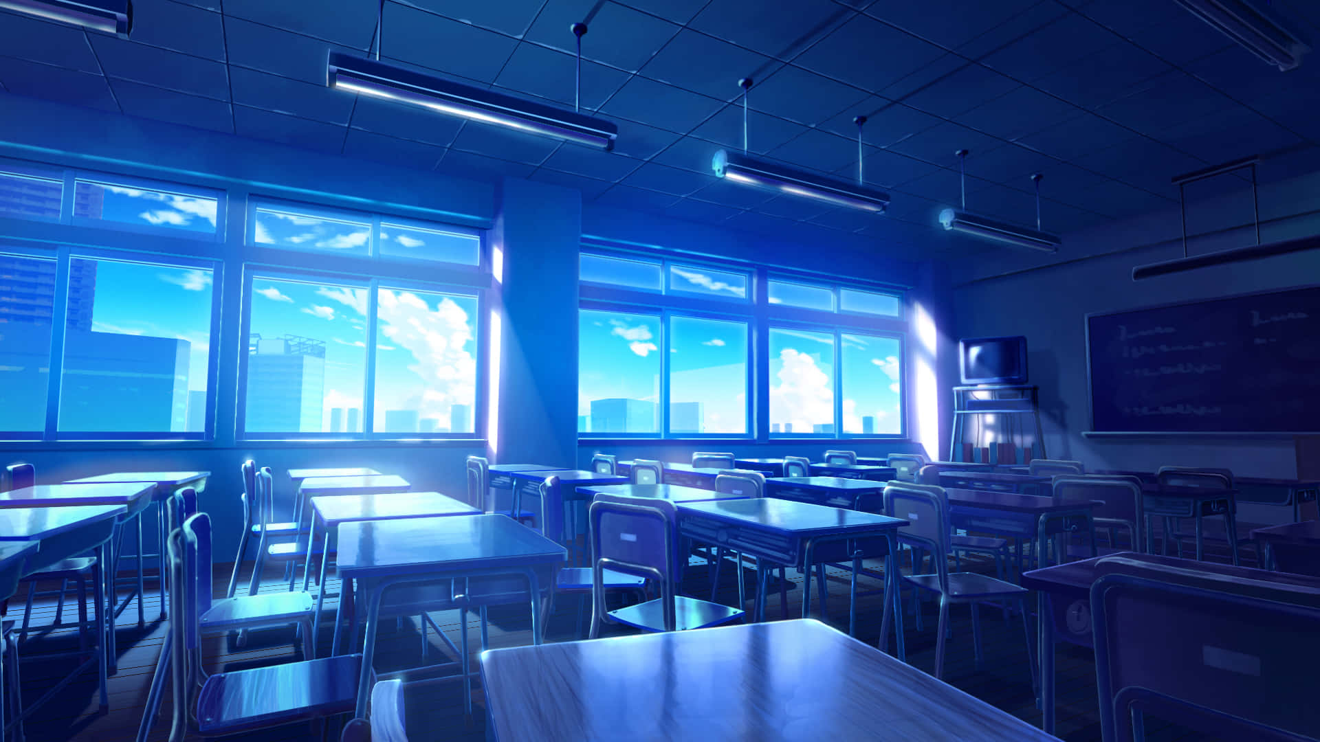 🔥 Free Download Blue Anime Empty Japanese Classroom Wallpaper by ...
