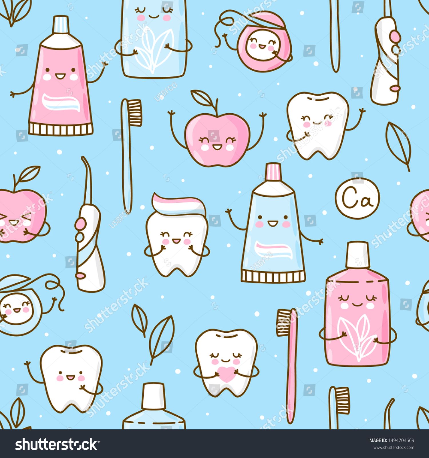 🔥 Free Download Seamless Pattern With Cute Teeth And Objects For Dental ...