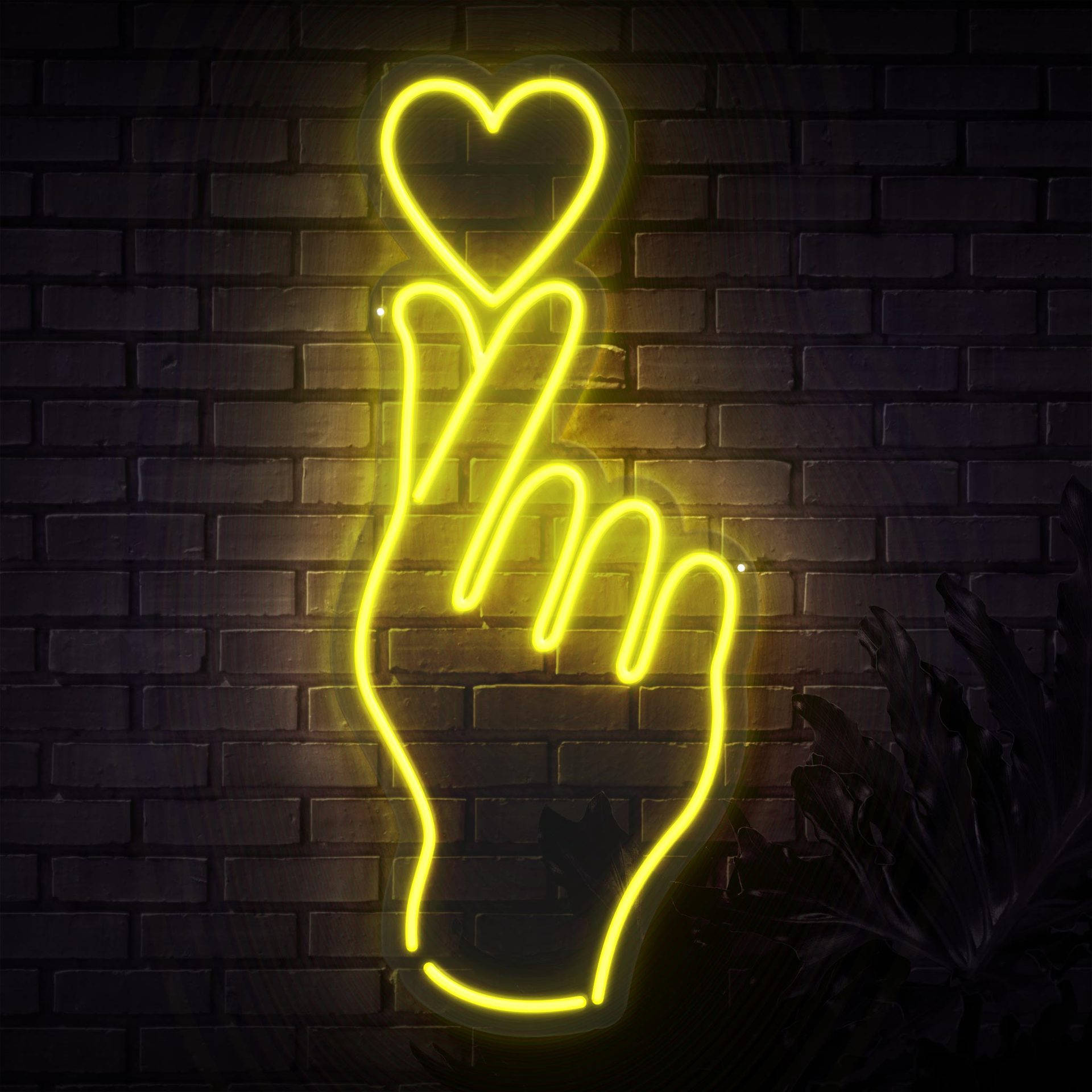 🔥 Free Download Finger Heart Neon Yellow Led Light Wallpaper by ...