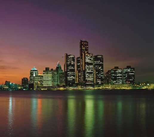 Free download the motor city at night reflecting in the detroit river ...