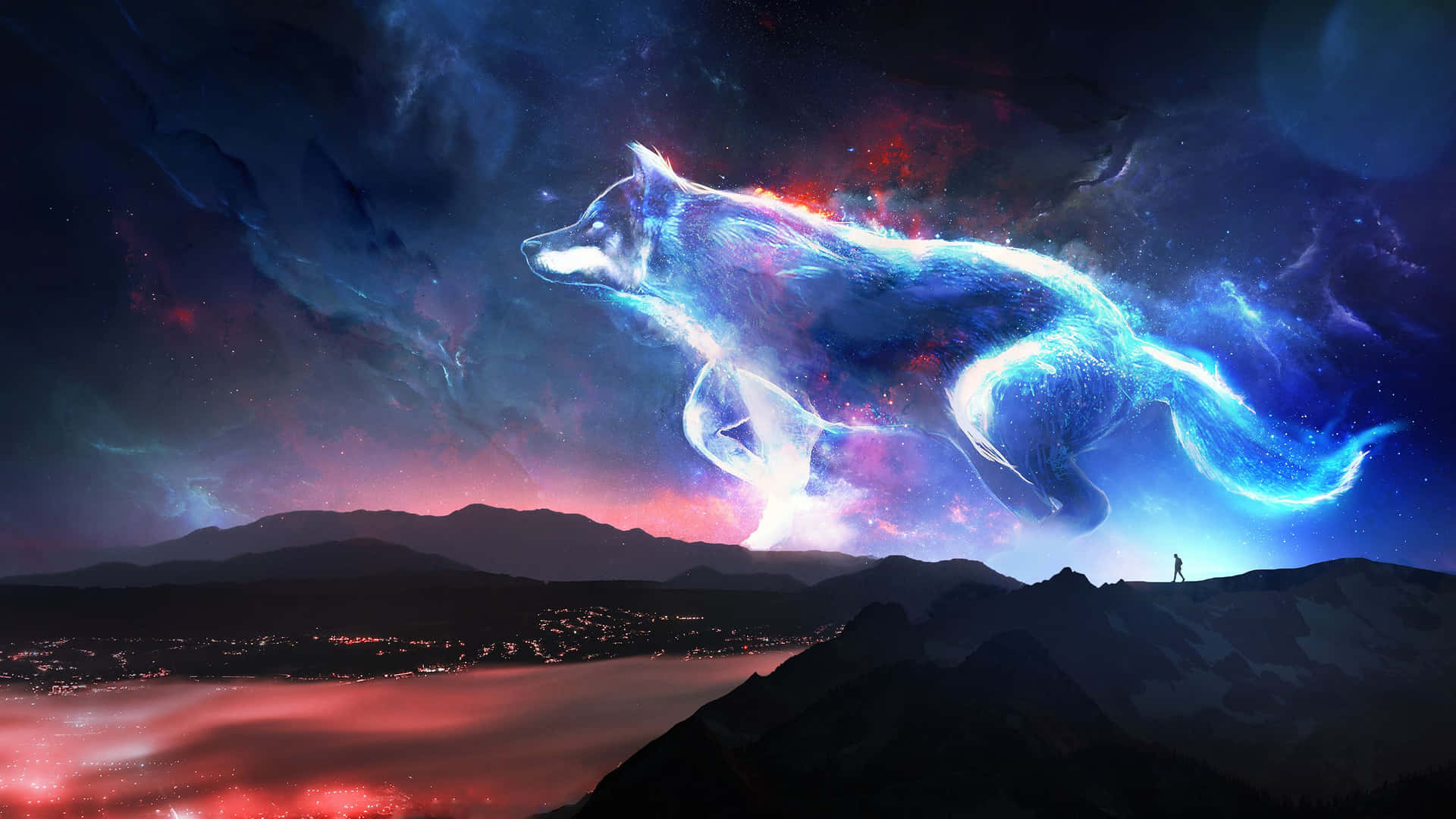 🔥 Free Download A Fire And Water Wolf Looks Majestically Upon The Night ...