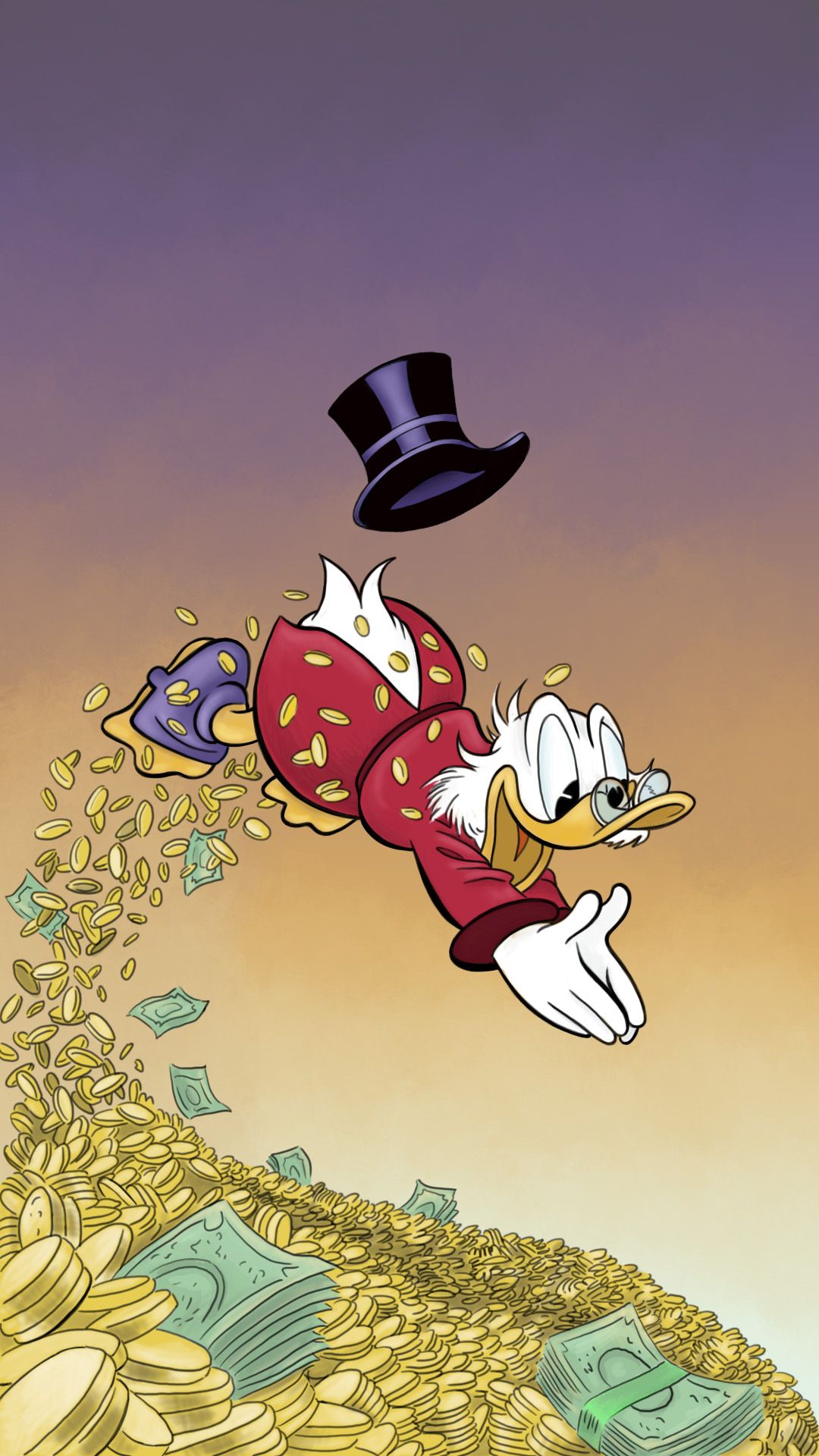 🔥 Free Download Donald The Duck Flying Over Money With A Top Hat On ...
