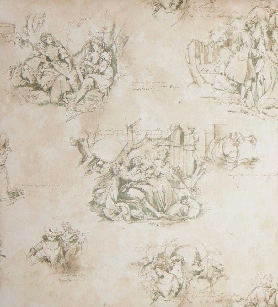 🔥 Free download Green Beige Colonial Sketch Toile Wallpaper eBay ...