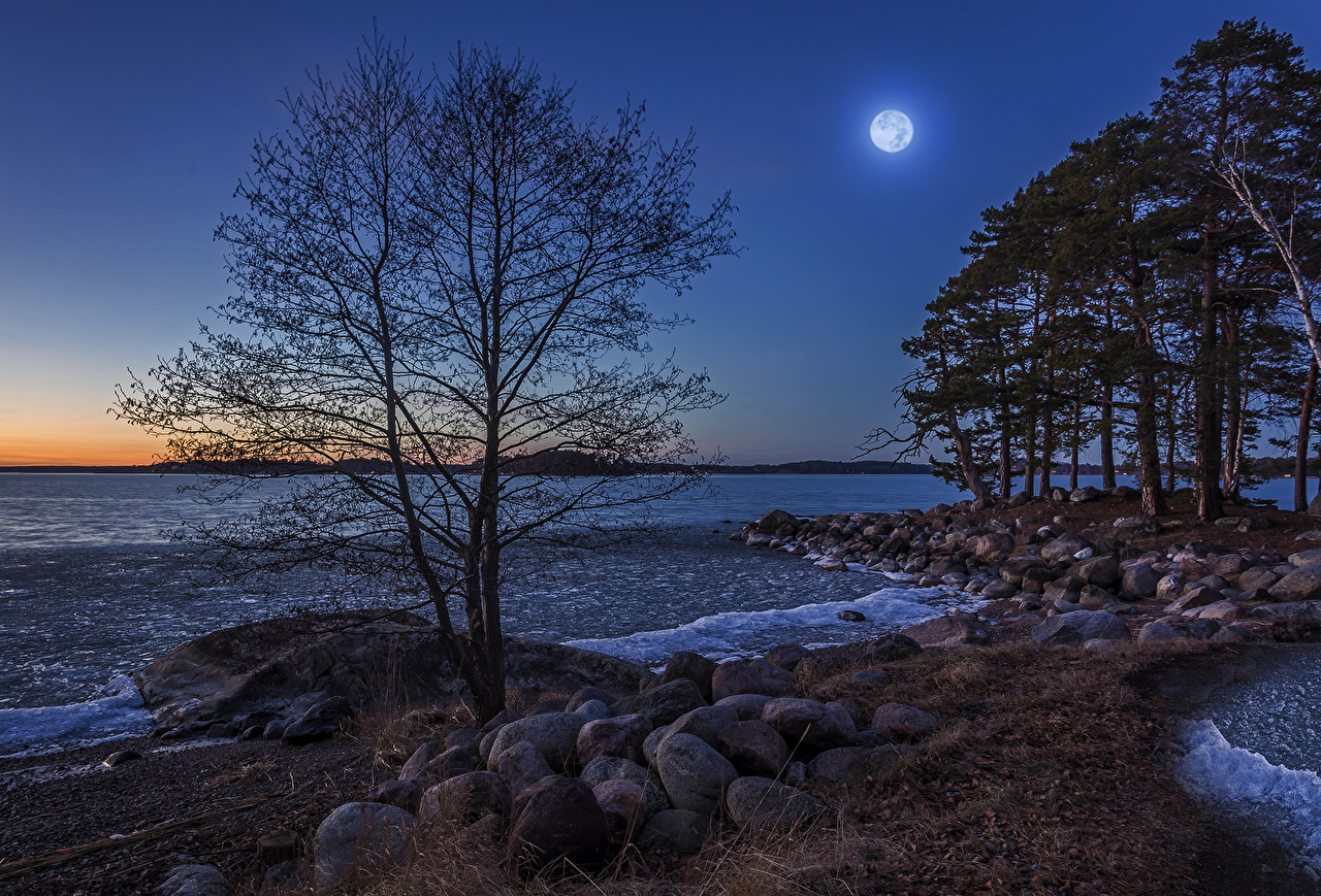 🔥 Free Download Wallpaper Sweden Nature Moon Coast Stone Evening Trees ...