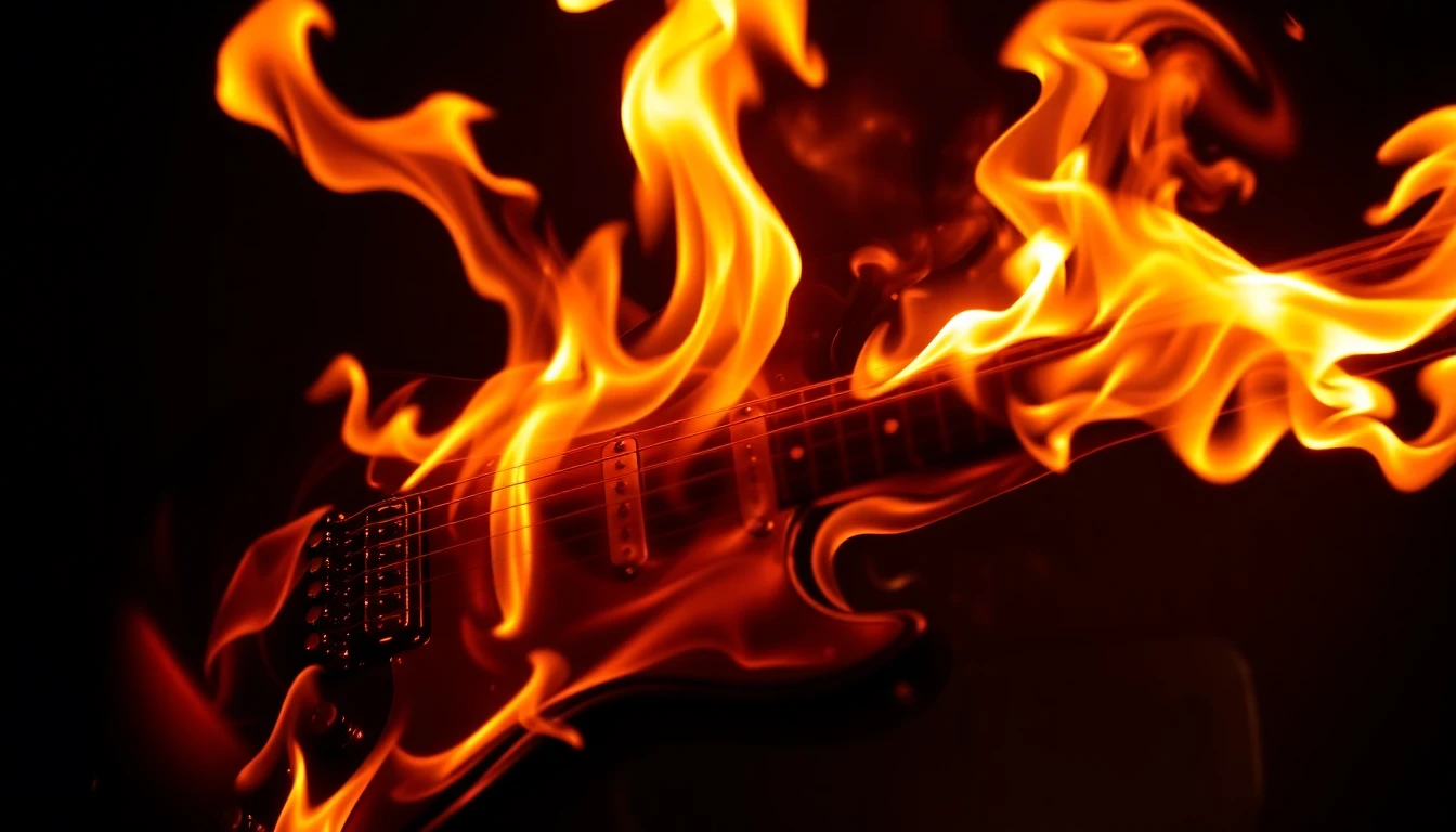 Black Electric Guitar With Flames Wallpaper Electric Guitar In Fire