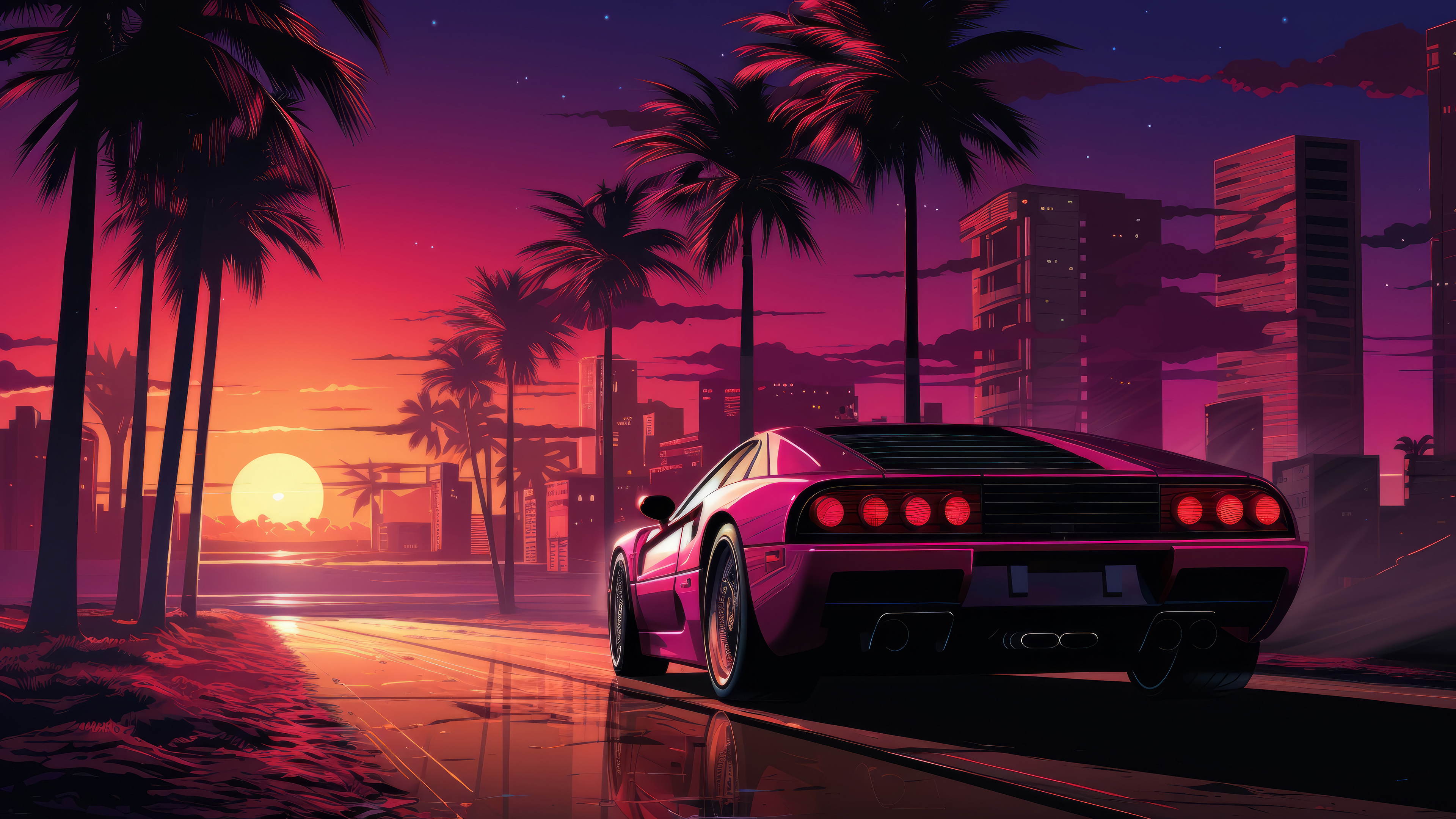 🔥 Free Download Sunset Sports Car Street Palm 4k Wallpaper by @markr30 ...