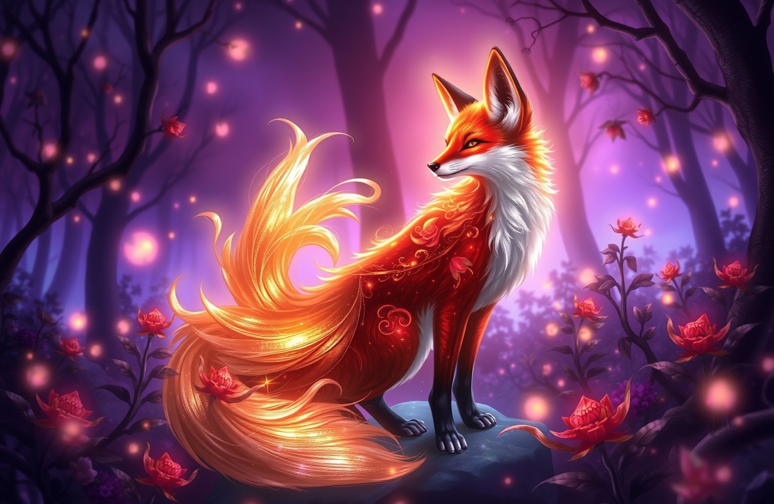 9 Tailed Fox Drawing Wallpaper