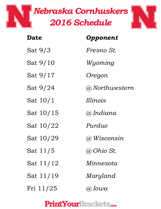 Nebraska Football Schedule Printable Nebraska Football Schedule Printable