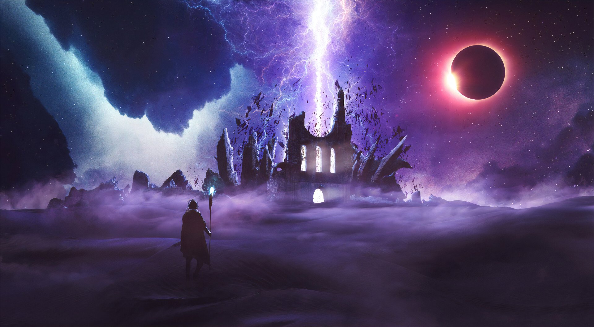 🔥 Free Download Beam Staff Moon Night Fantasy Wizard Hd Wallpaper By ...