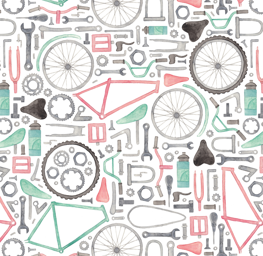 🔥 Free Download Watercolour Bicycle Parts Pattern By Elena O Neill by ...