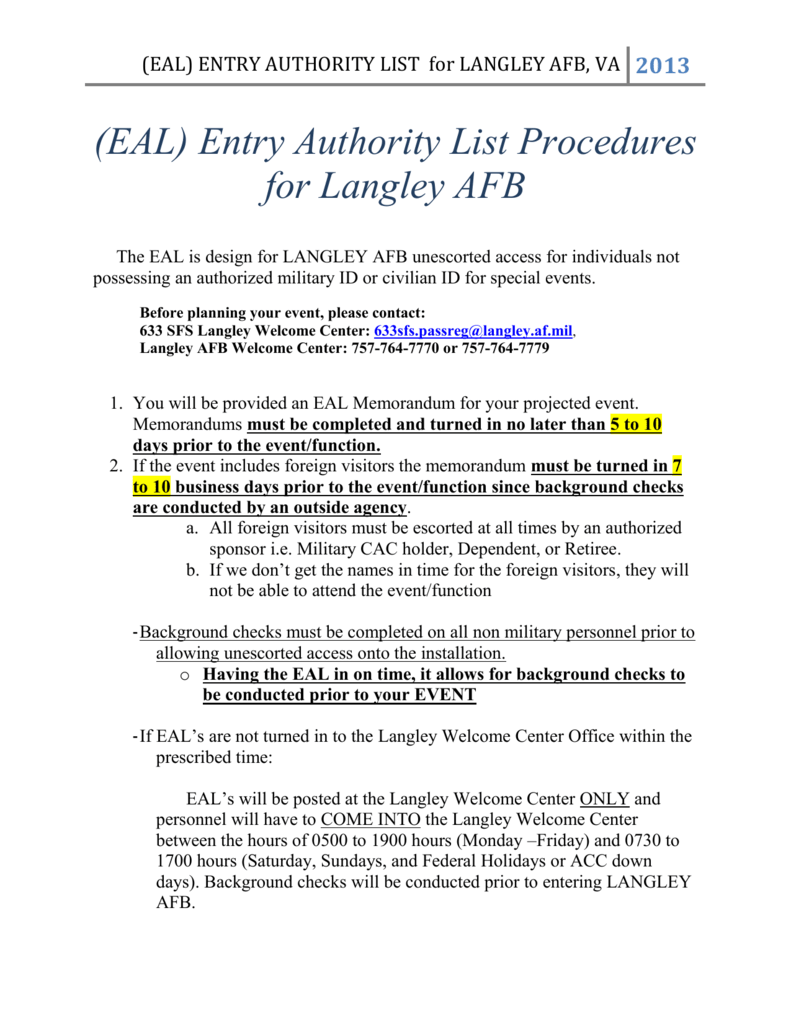 🔥 Free Download Eal Entry Authority List For Langley Afb Va by ...