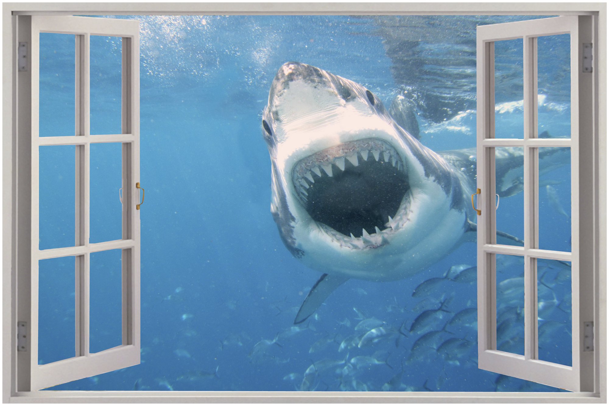 🔥 Free Download Huge 3d Window Shark Attack Wall Stickers Film Mural ...
