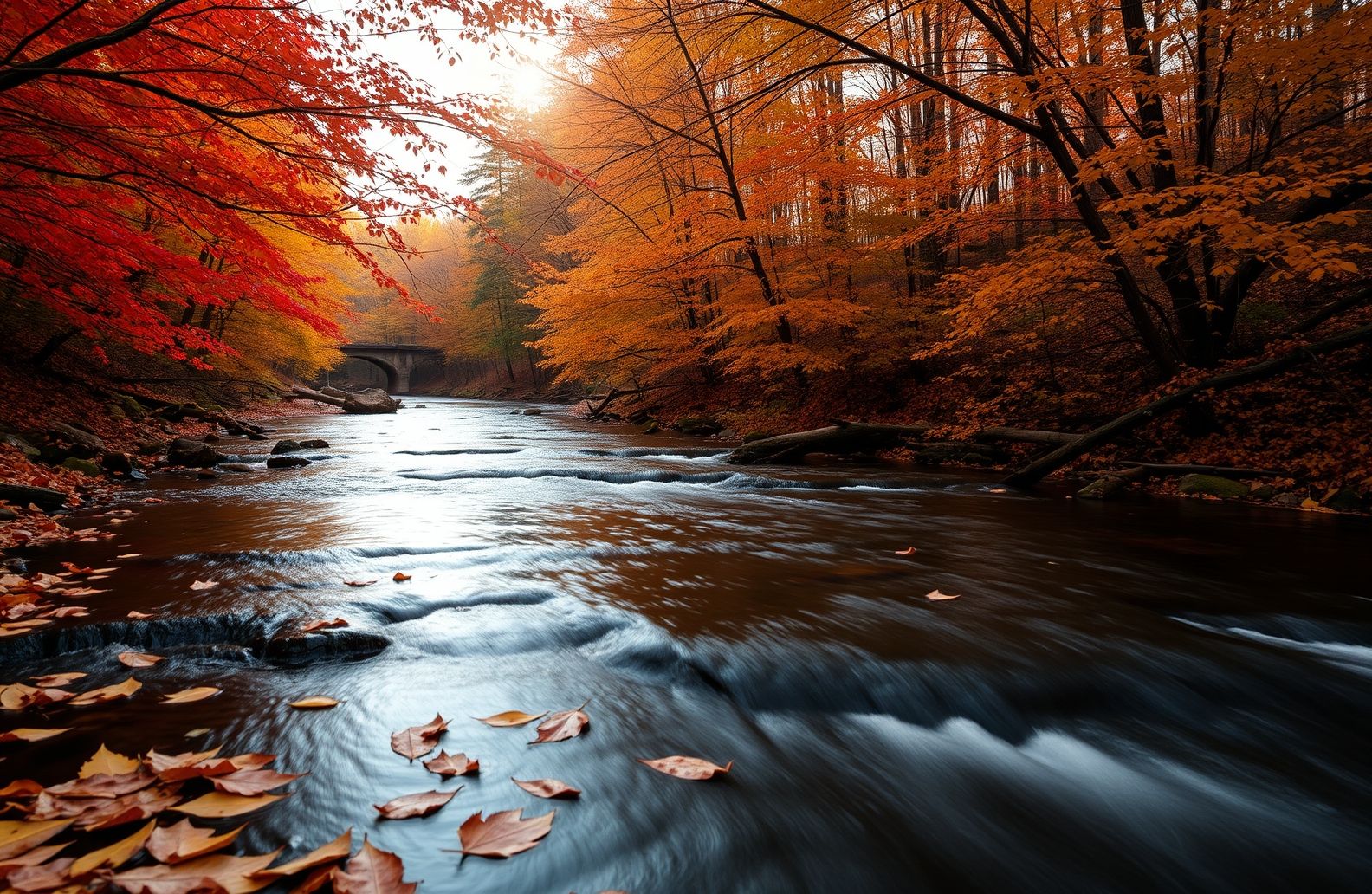 Autumn Stream Wallpaper Hd