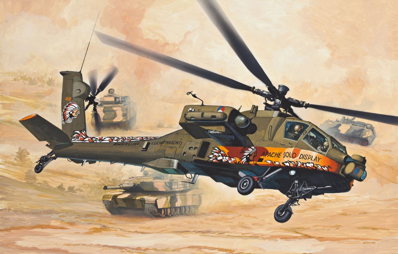 🔥 Free Download Wallpaper Art Painting Helicopter Ah Apache Image For ...