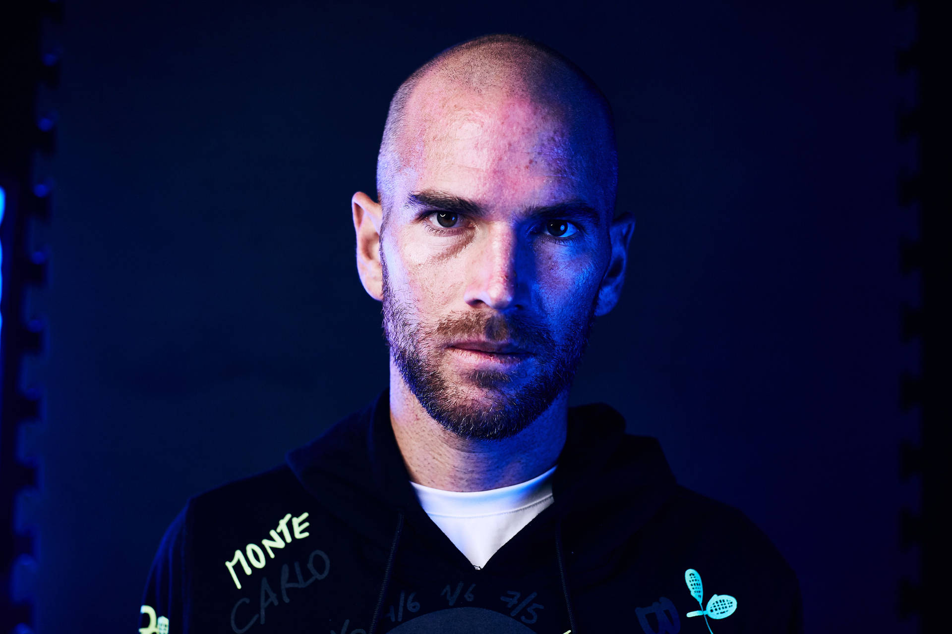 🔥 Free Download A Bald Man In Hoodie With Neon Lights Wallpaper by ...