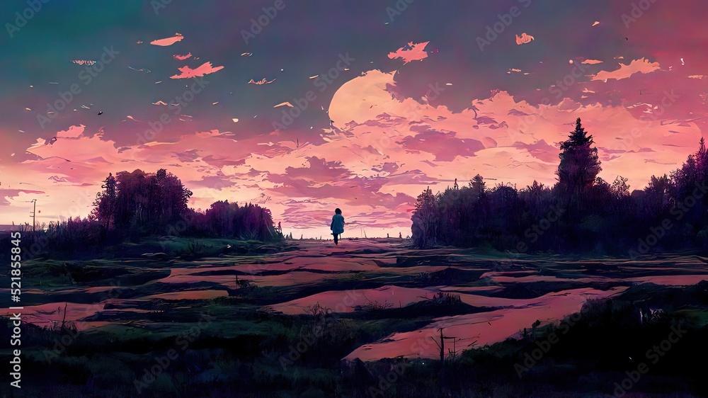 Free download Anime manga landscape at dusk 4K moody lofi abstract ...
