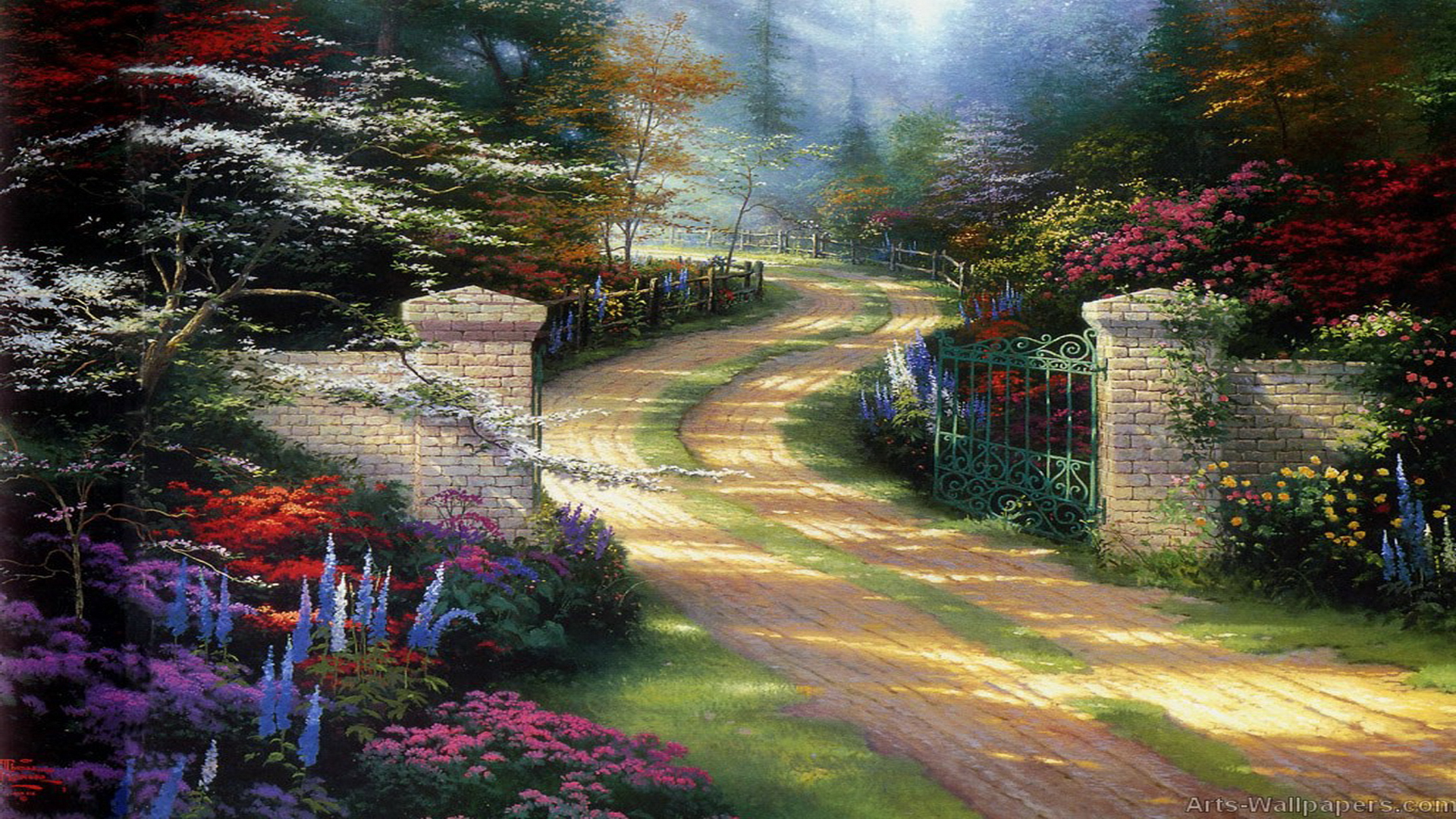 1920 X 1080 Thomas Kinkade Spring Wallpaper
